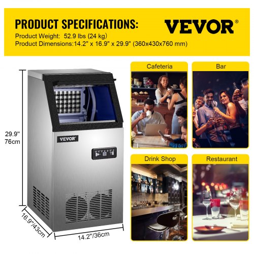 VEVOR 110V Commercial Ice Maker 88lbs/24h with 29lbs Storage 3x8 Cubes ...
