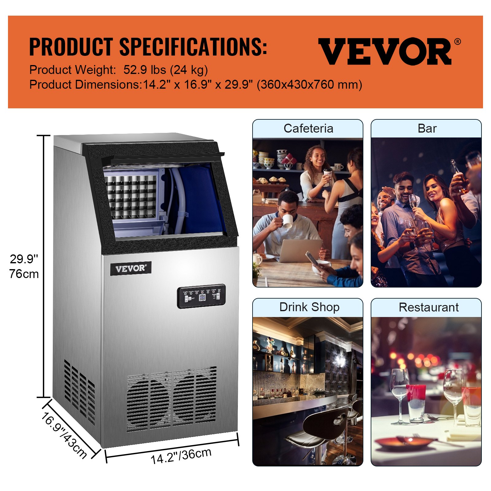 New Commercial Ice Maker Auto Clear Cube Ice Making Machine 40kg/90lbs ...