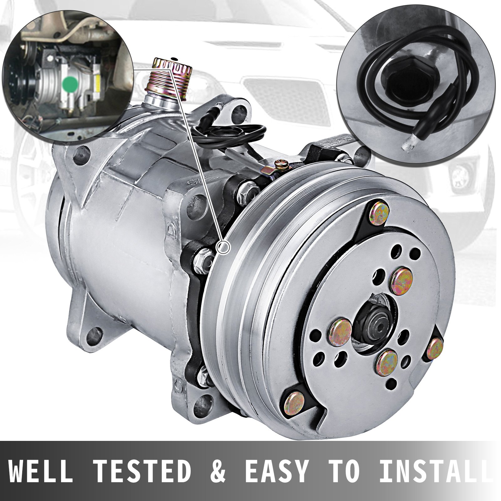 VEVOR AIR CONDITION COMPRESSORS SANDEN 508 STYLE NATURAL FINISH V BELT ...