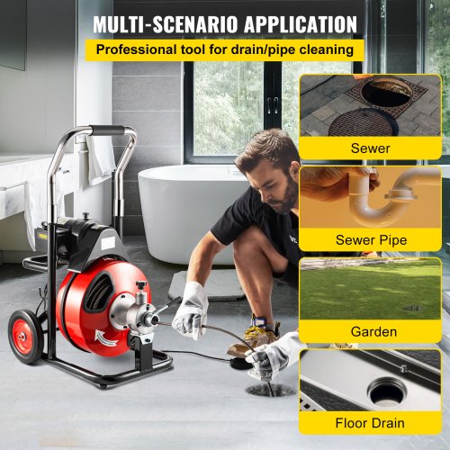 Drain Cleaner 50' x 1/2" Sewer Snake Drain Cleaning Machine w/ Cutters ...