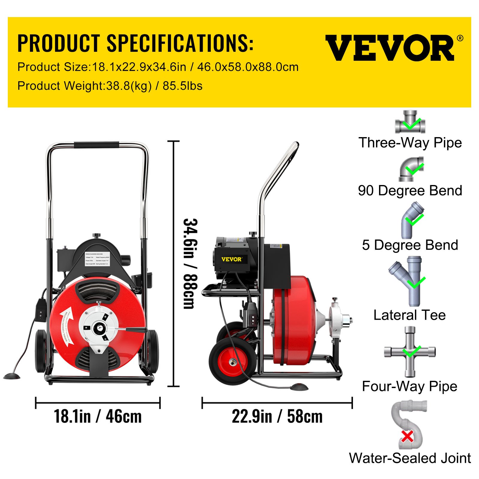Drain Cleaner 50' x 1/2" Sewer Snake Drain Cleaning Machine w/ Cutters ...