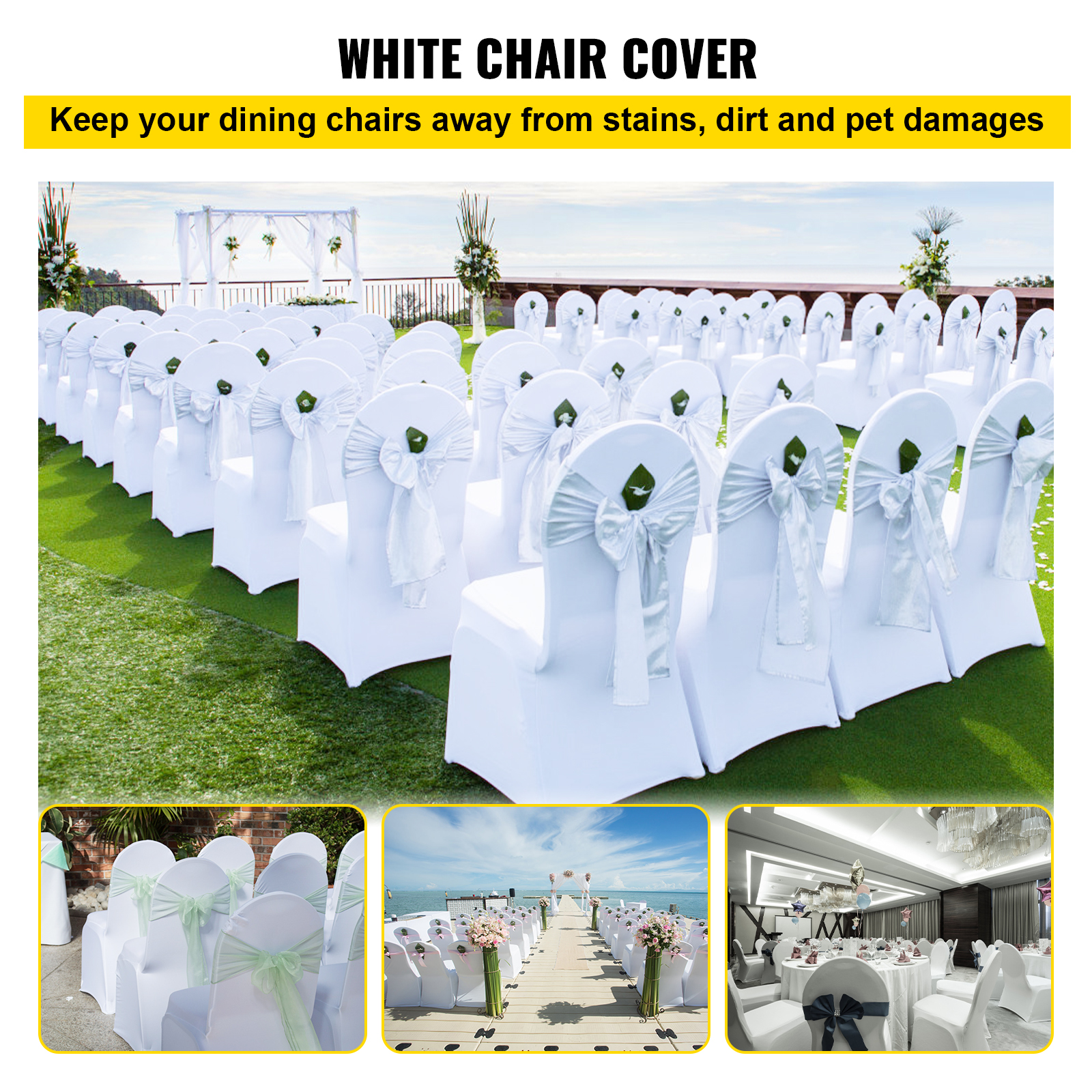 50pcs Stretch Spandex White Chair Covers Wedding Party Arched Front 50 ...
