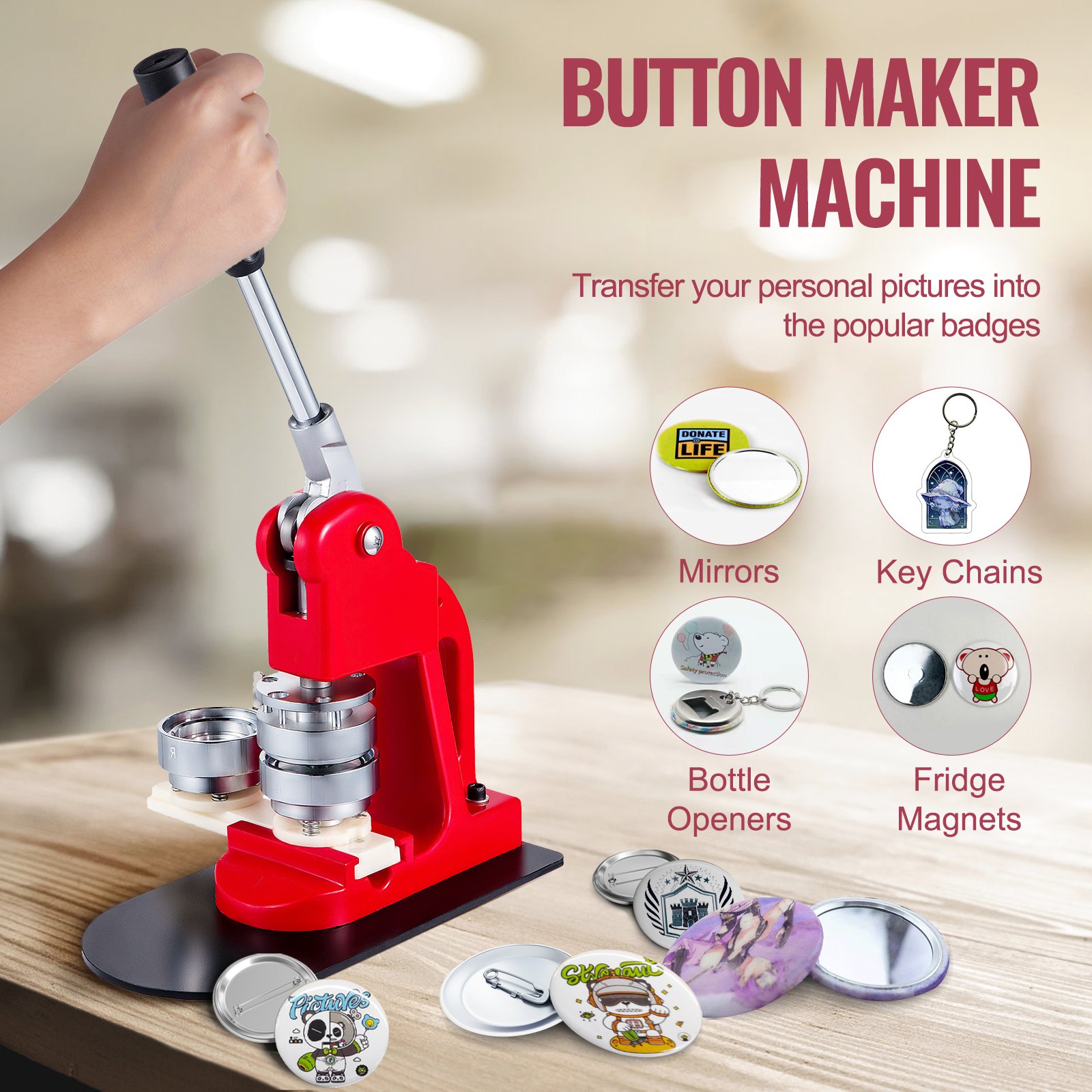 VEVOR Button Maker 2-1/4in/58mm Button Badge Maker 999 Parts + Circle ...