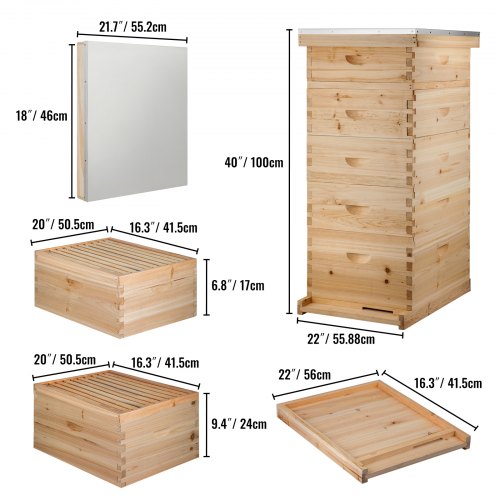 VEVOR 5 Boxes 10-Frame Bee Hive 1 Deep and 4 Medium Box Beehive Frames ...