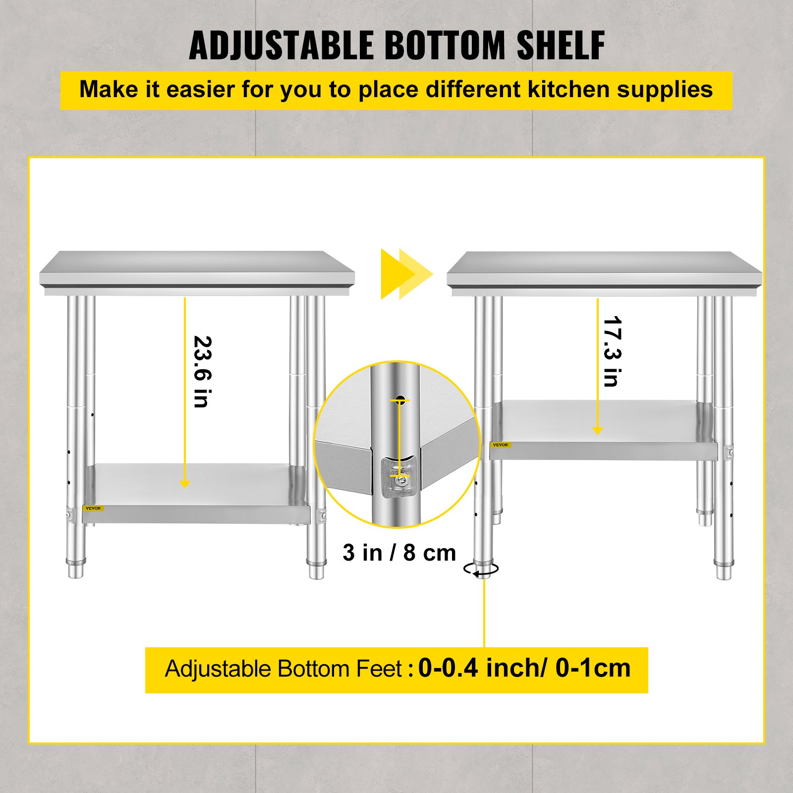 Stainless Steel Commercial Kitchen Work Food Prep Table 24"x30" | VEVOR US