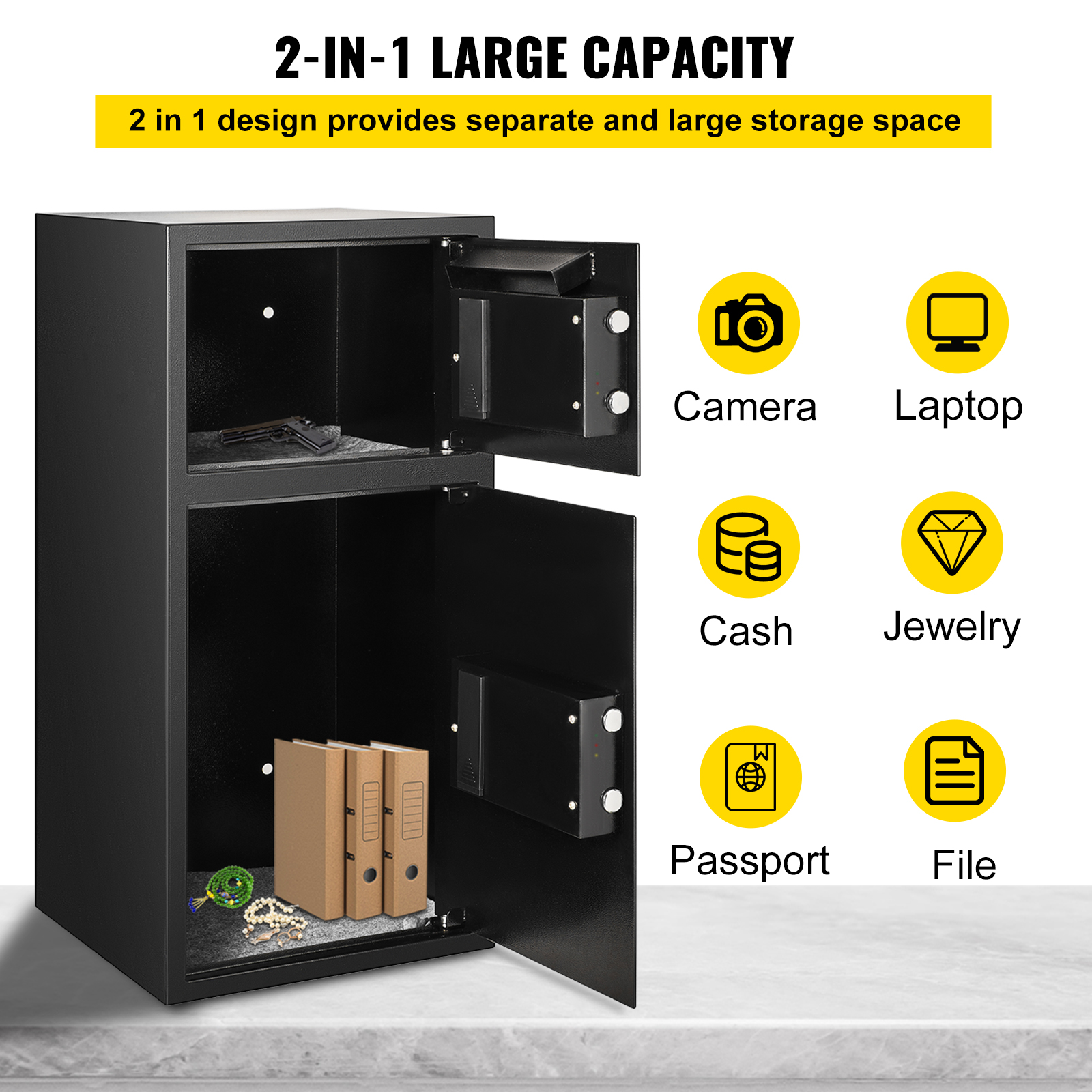 VEVOR Large Double Door Security Safe Box 2.6 Cubic Feet Steel Safe Box ...