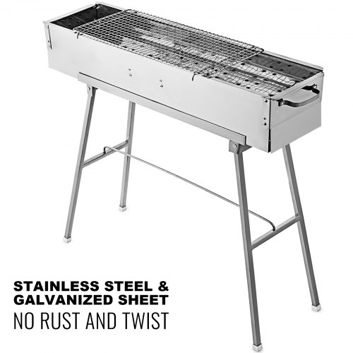 VEVOR Folded Portable Charcoal BBQ Grill 32" X 8" Stainless Steel Kebab Perfect for Outdoor ...
