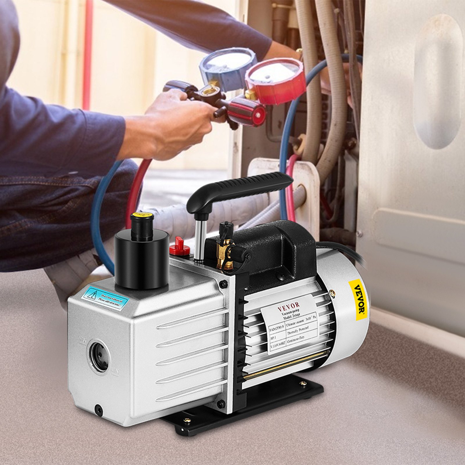 8CFM Two-Stage Rotary Vane Professional Vacuum Pump (15Micron, 1HP, 1/4 ...