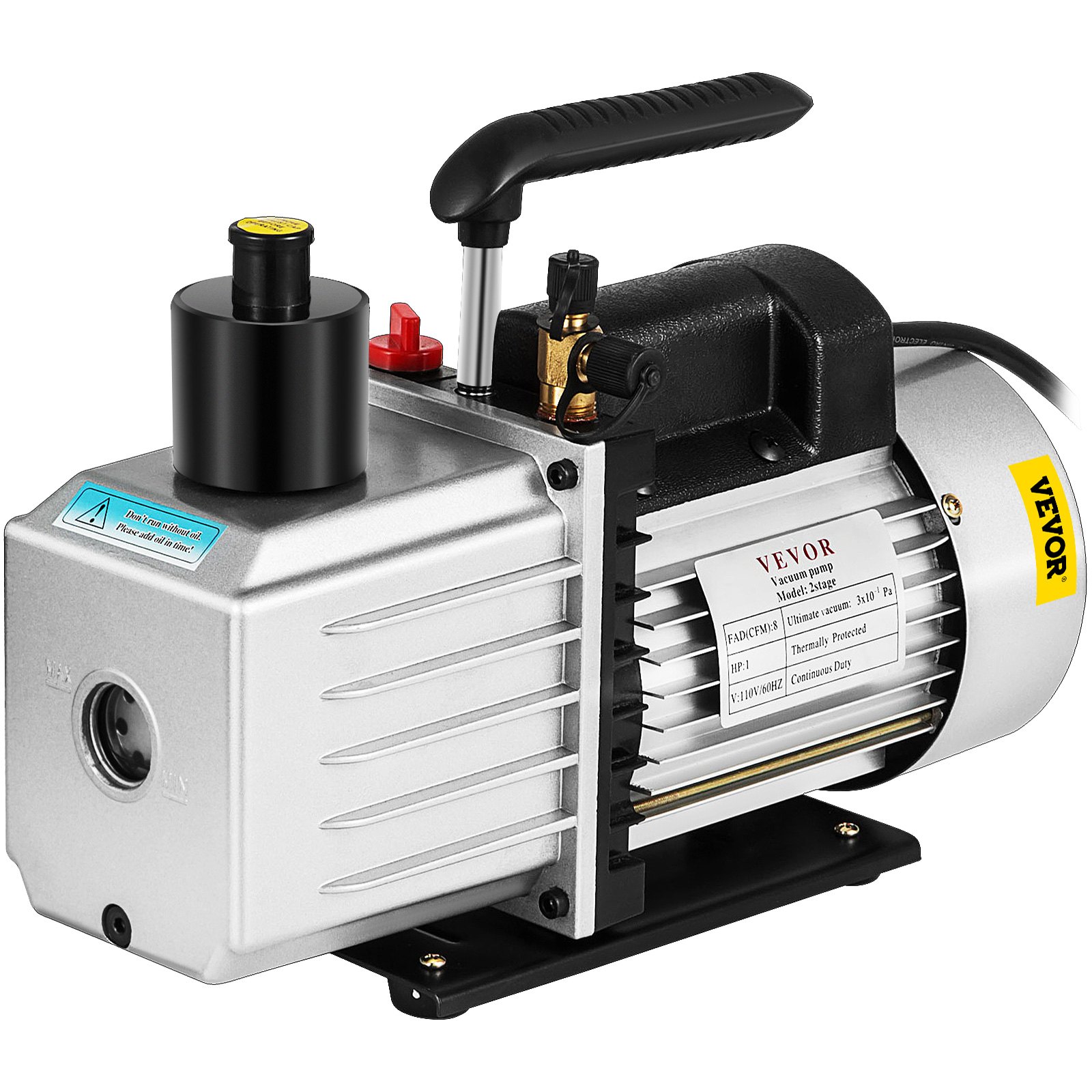 8CFM Two-Stage Rotary Vane Professional Vacuum Pump (15Micron, 1HP, 1/4 ...