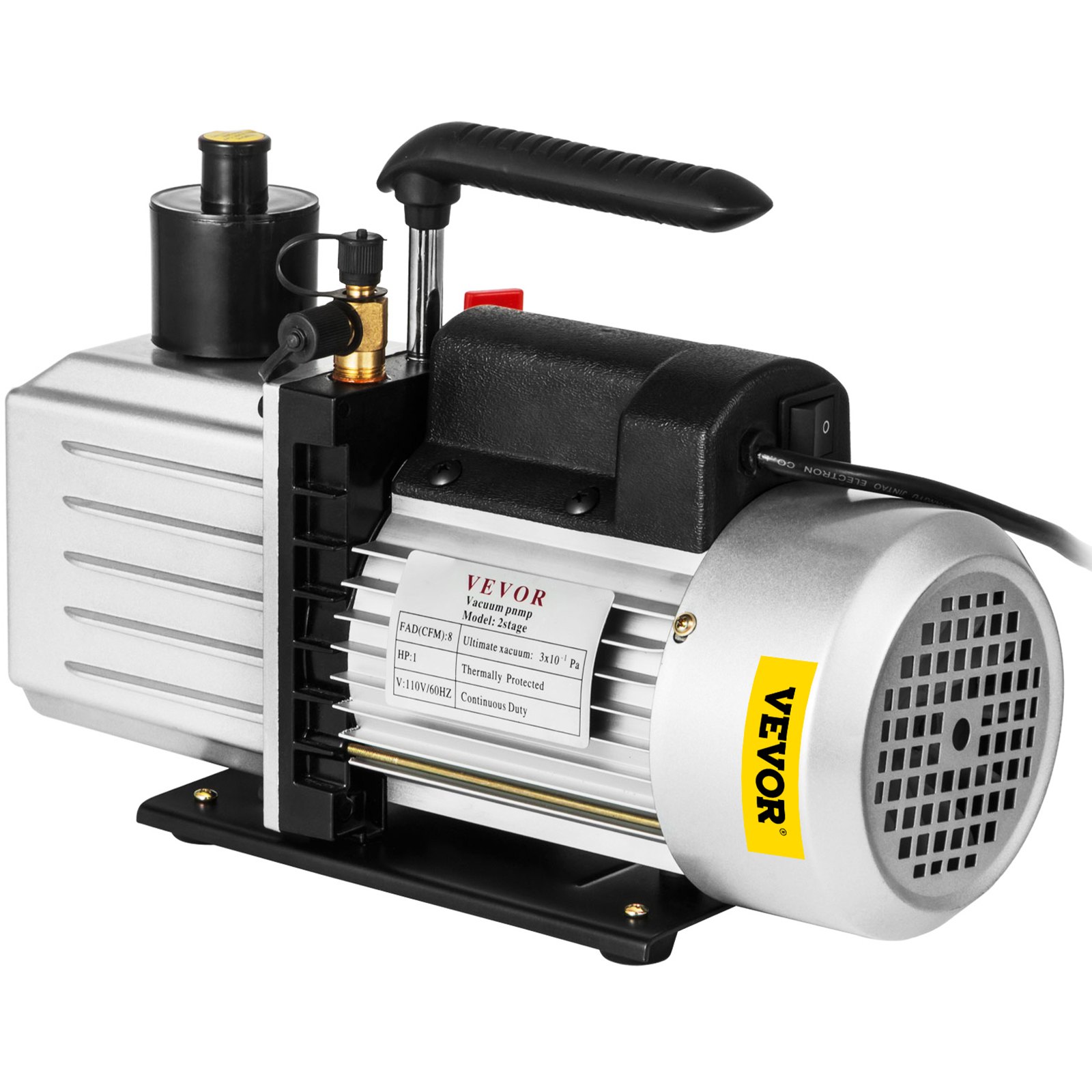 8CFM Two-Stage Rotary Vane Professional Vacuum Pump (15Micron, 1HP, 1/4 ...