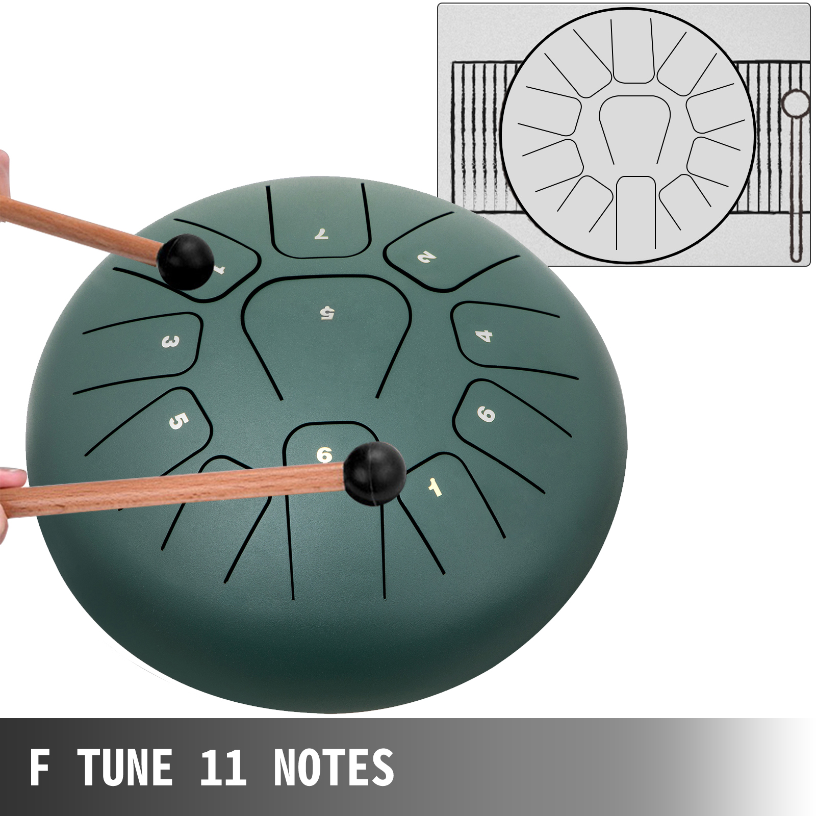 Steel Tongue Drum 8" 11 Notes Pan Drum Handpan Percussion Tank Drum W ...