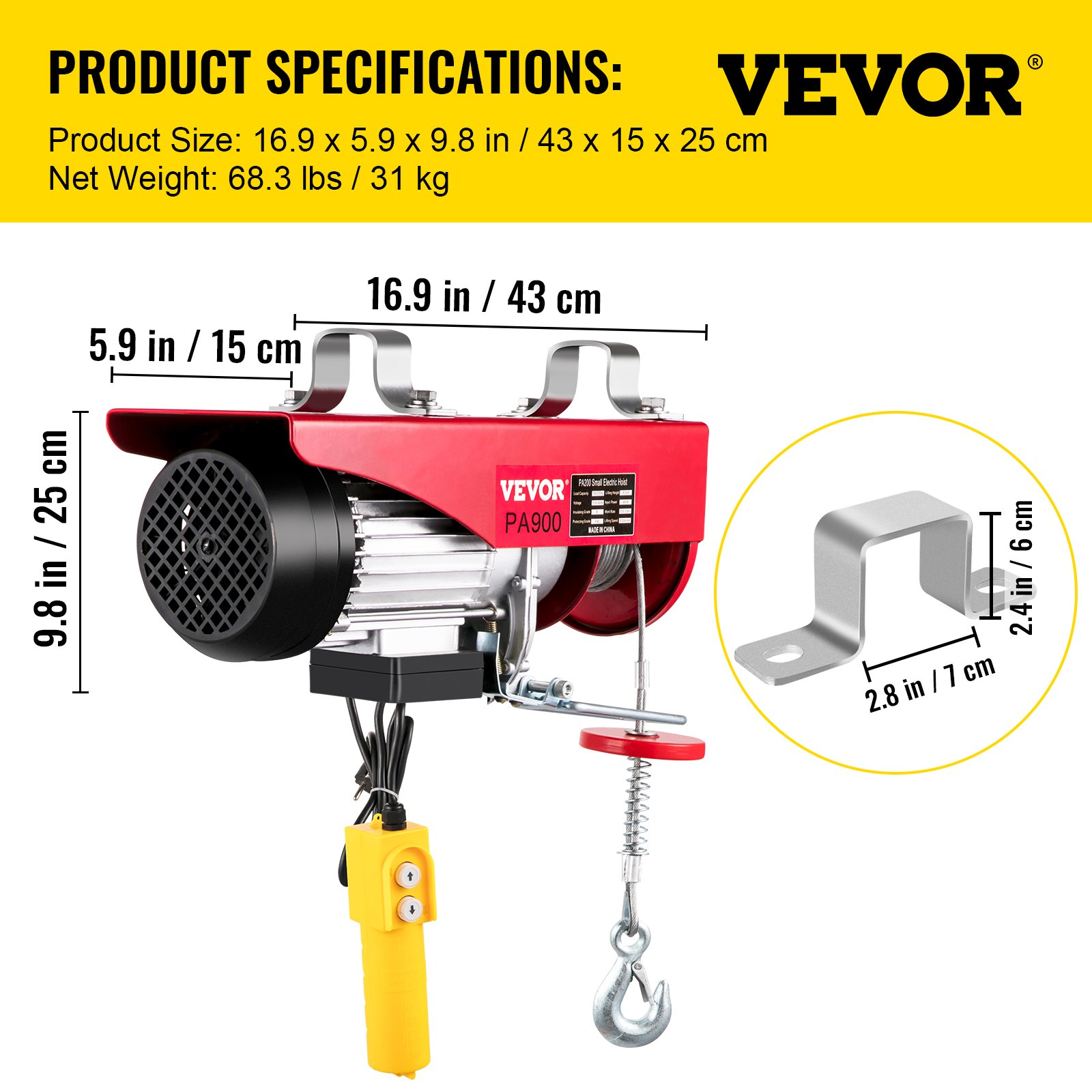 2000LB 900KG Mini Electric Wire Hoist Garage Overhead Crane Lift Remote ...