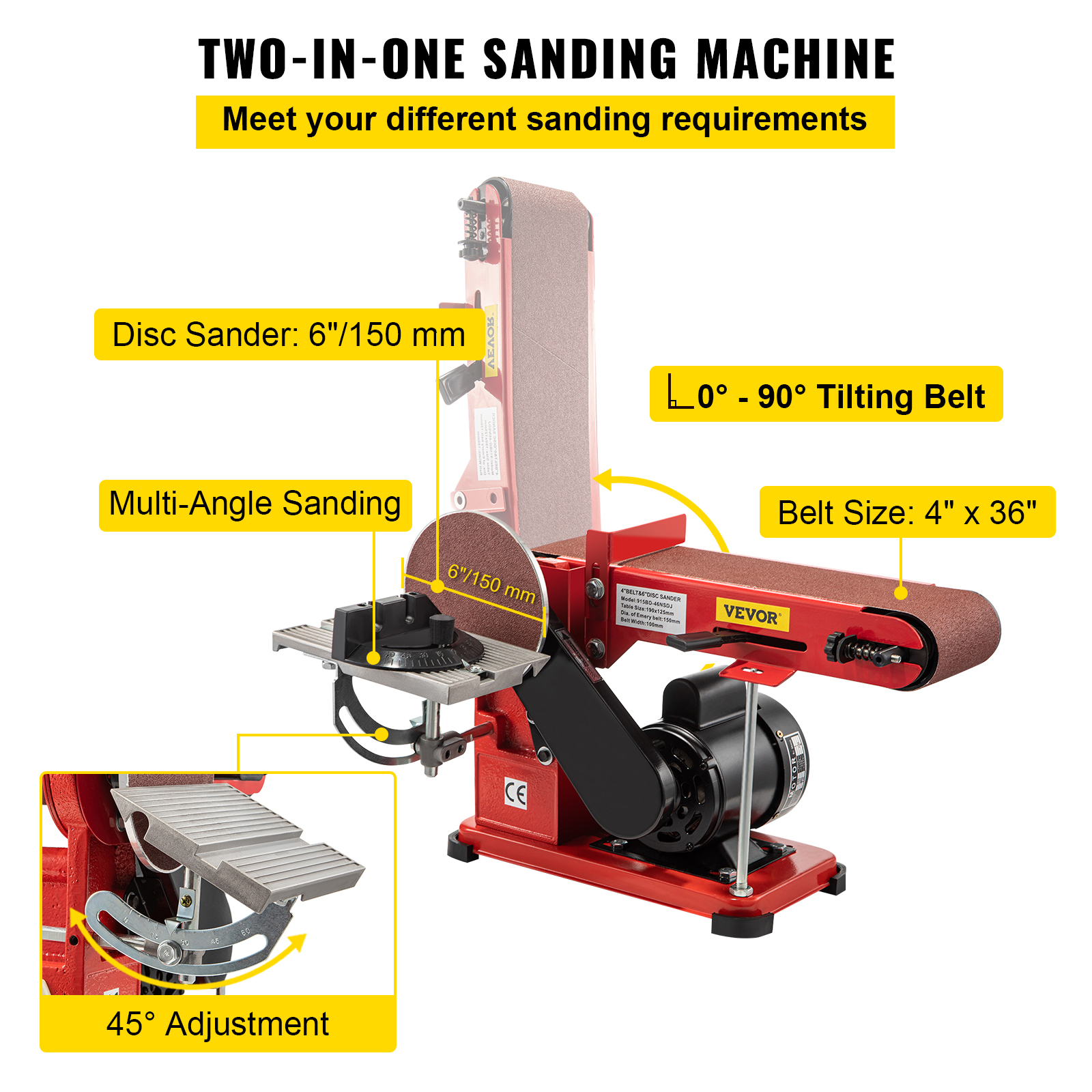 VEVOR Belt Sander 4" x 36", Disc Combo Sander 6",Electric Adjustable ...