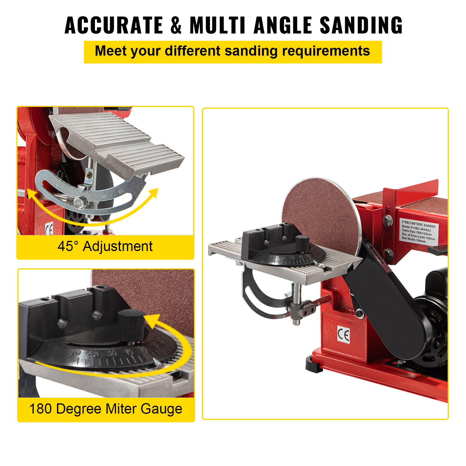 VEVOR 375W Belt Disc Sander Bench Mount Grinder Linisher Polisher ...