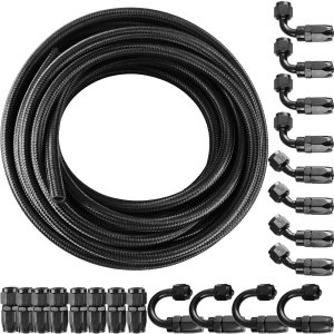 AN6 Nylon Stainless Steel Braided Fuel Hose Fuel Adapter Kit Oil Line ...