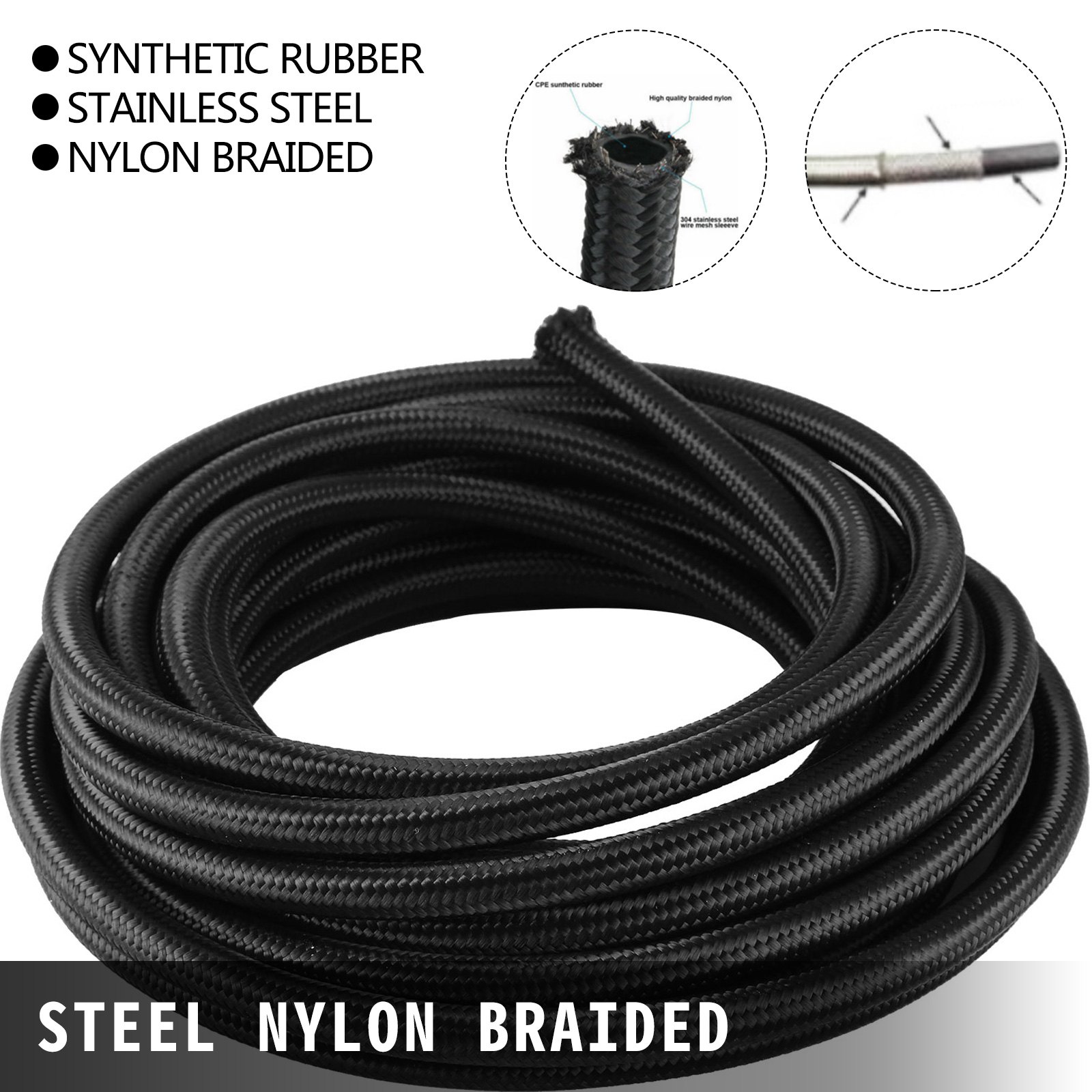 AN6 Nylon Stainless Steel Braided Fuel Hose Fuel Adapter Kit Oil Line ...