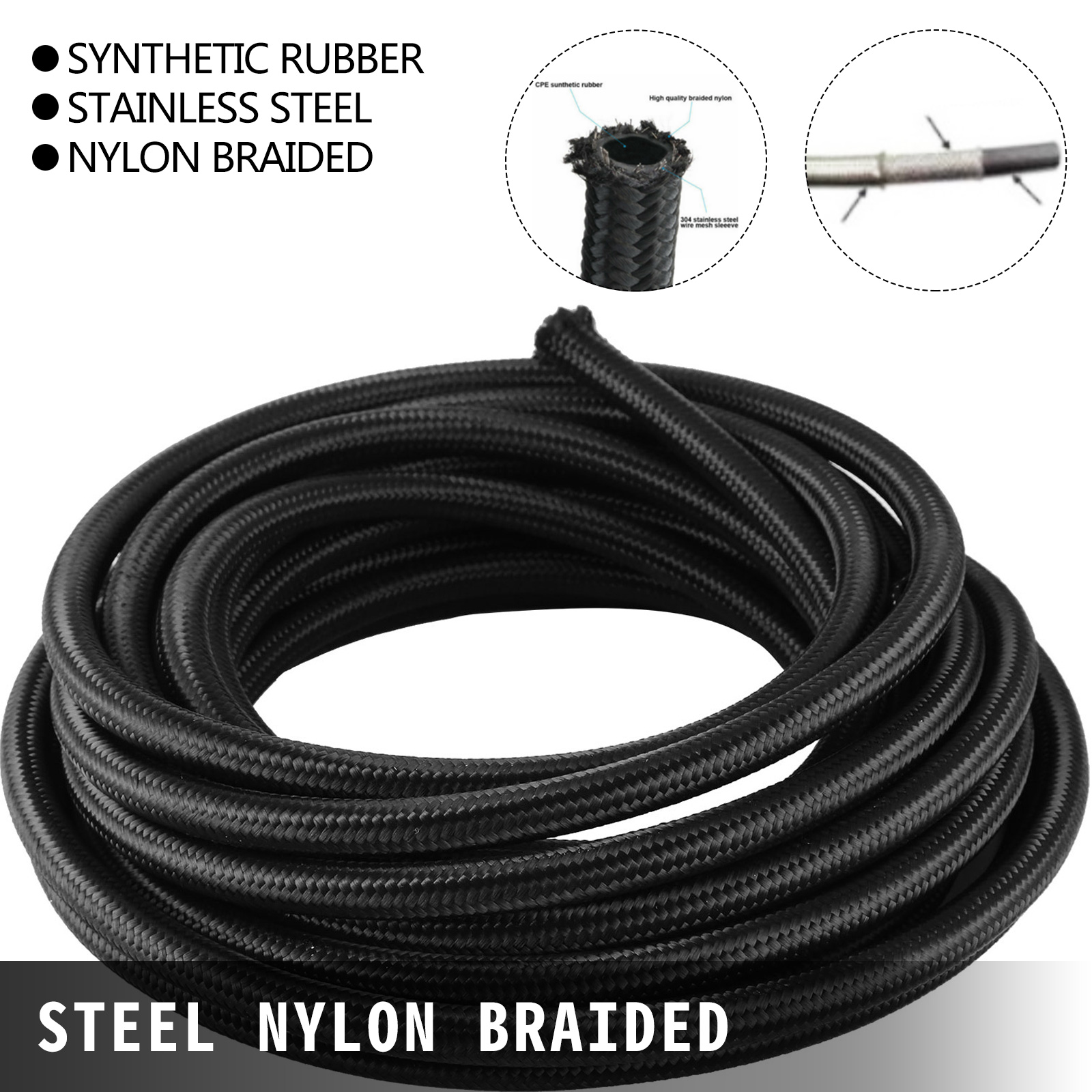 AN6 Nylon Stainless Steel Braided Fuel Hose Fuel Adapter Kit Oil Line ...