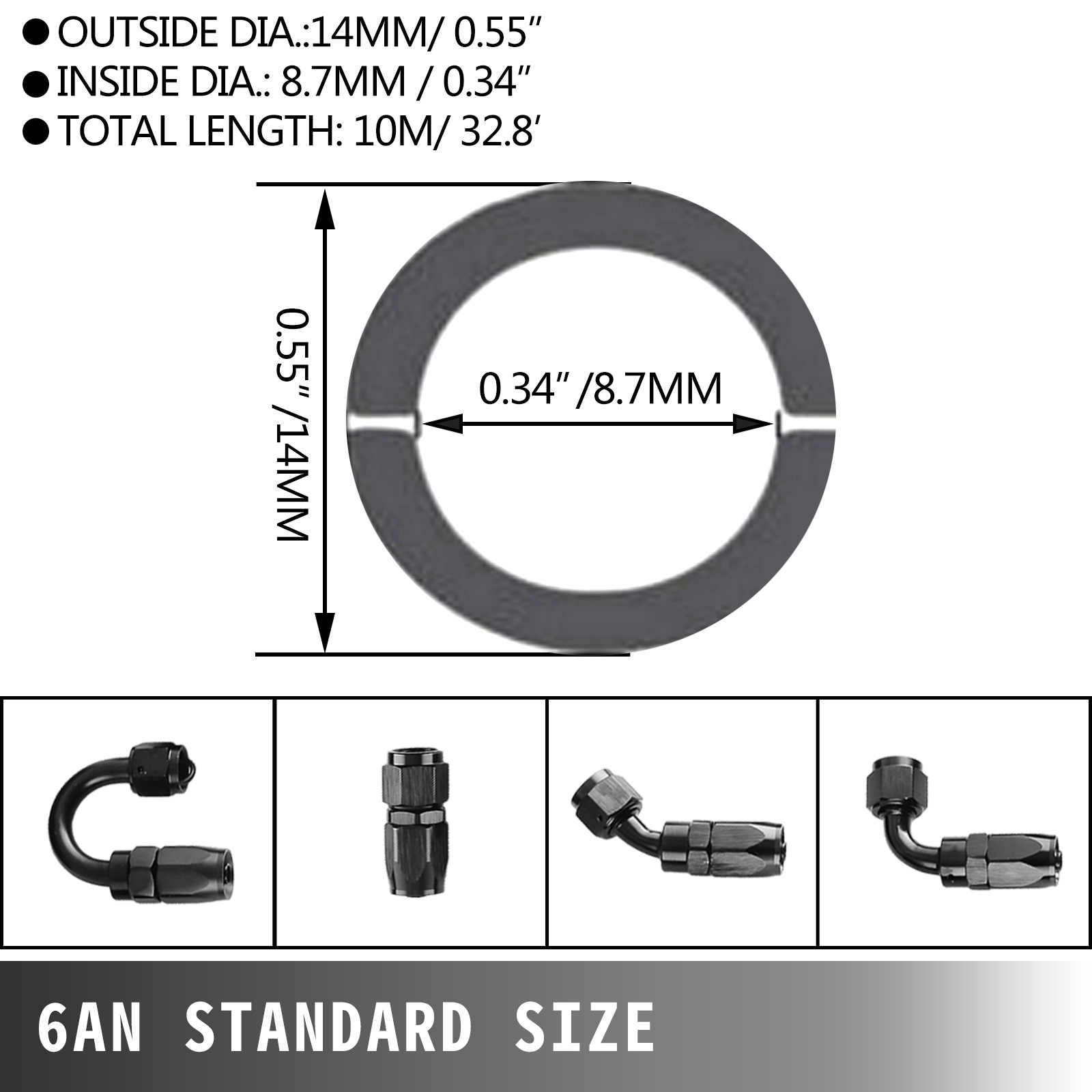 AN6 Nylon Stainless Steel Braided Fuel Hose Fuel Adapter Kit Oil Line ...