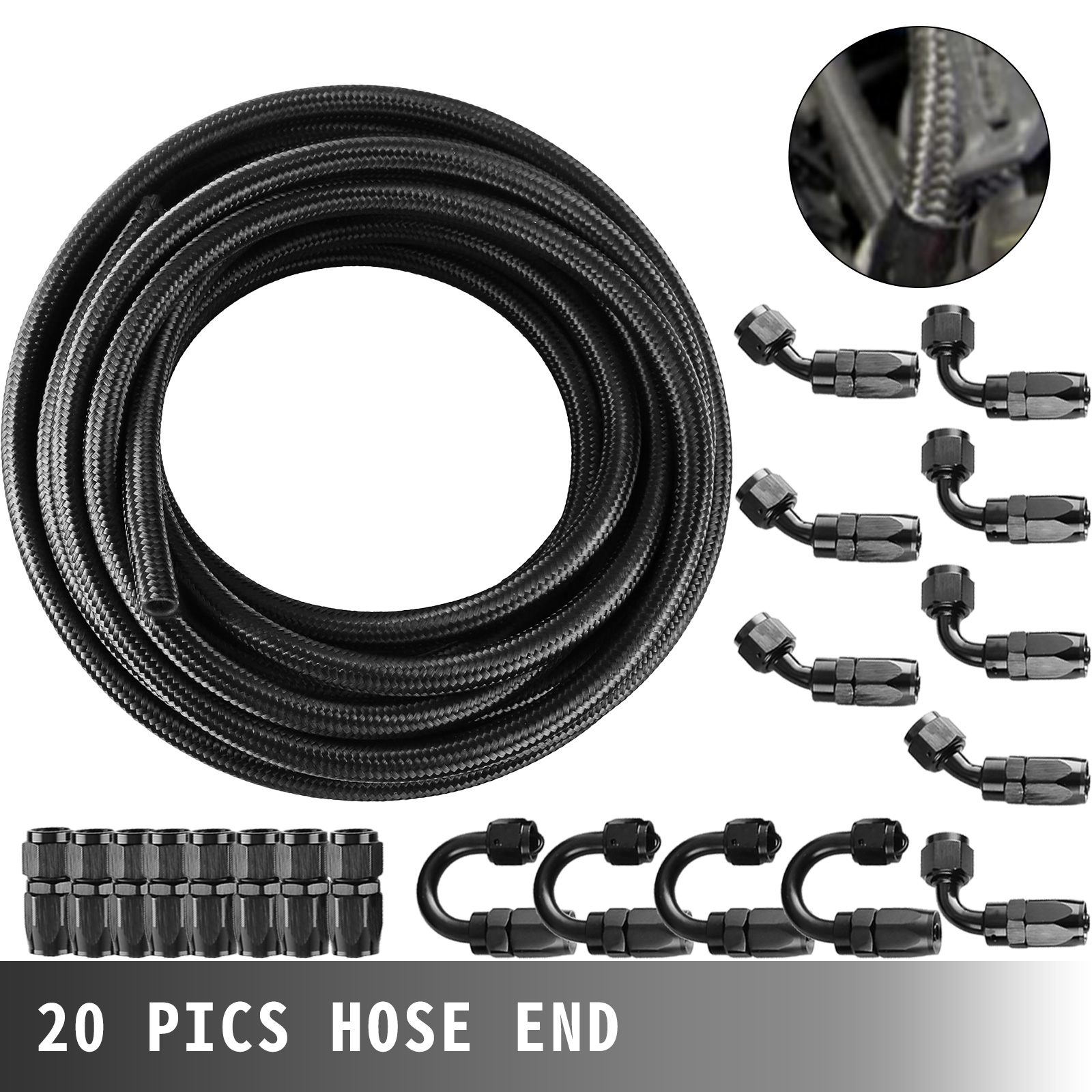 AN6 Nylon Stainless Steel Braided Fuel Hose Fuel Adapter Kit Oil Line ...