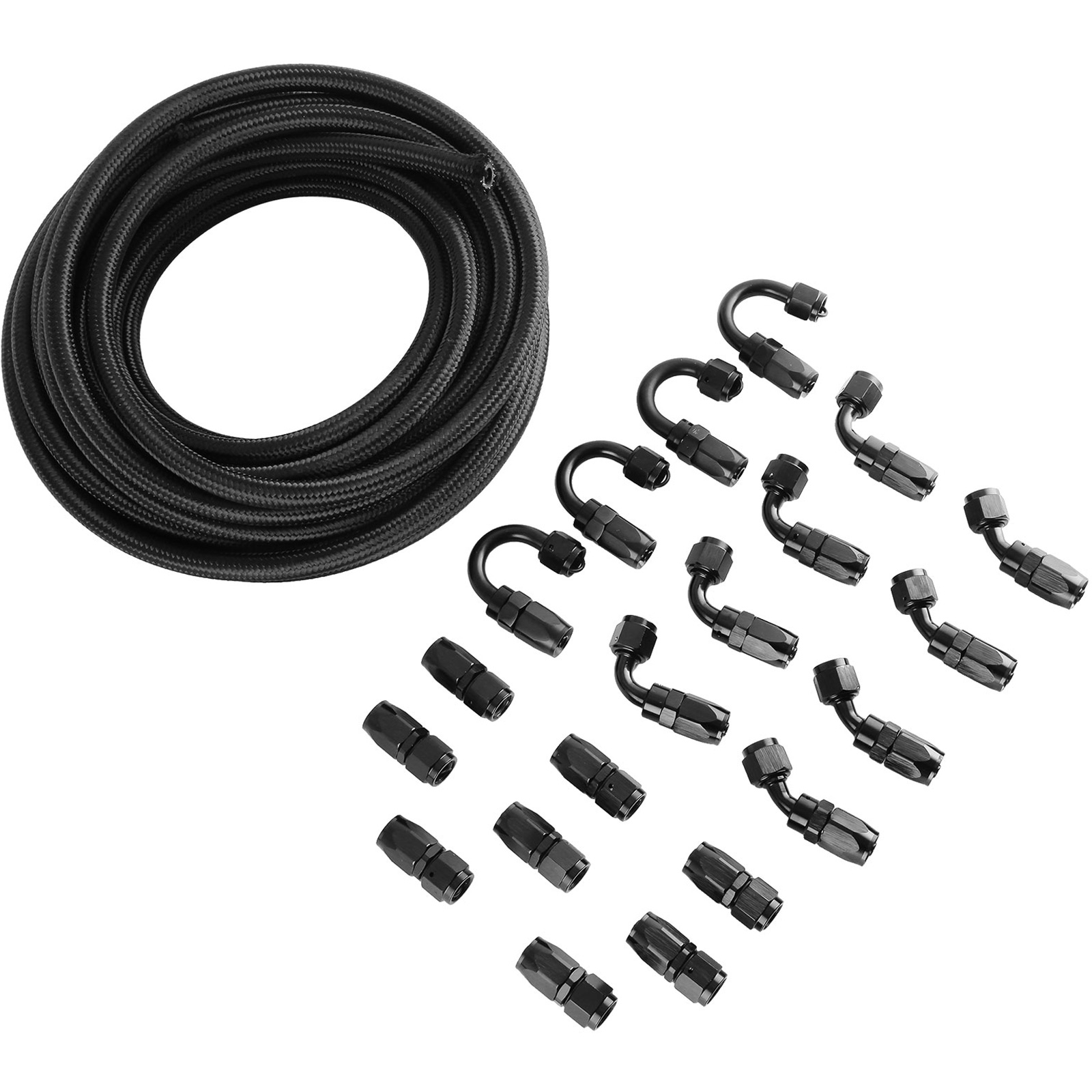 AN6 Nylon Stainless Steel Braided Fuel Hose Fuel Adapter Kit Oil Line ...