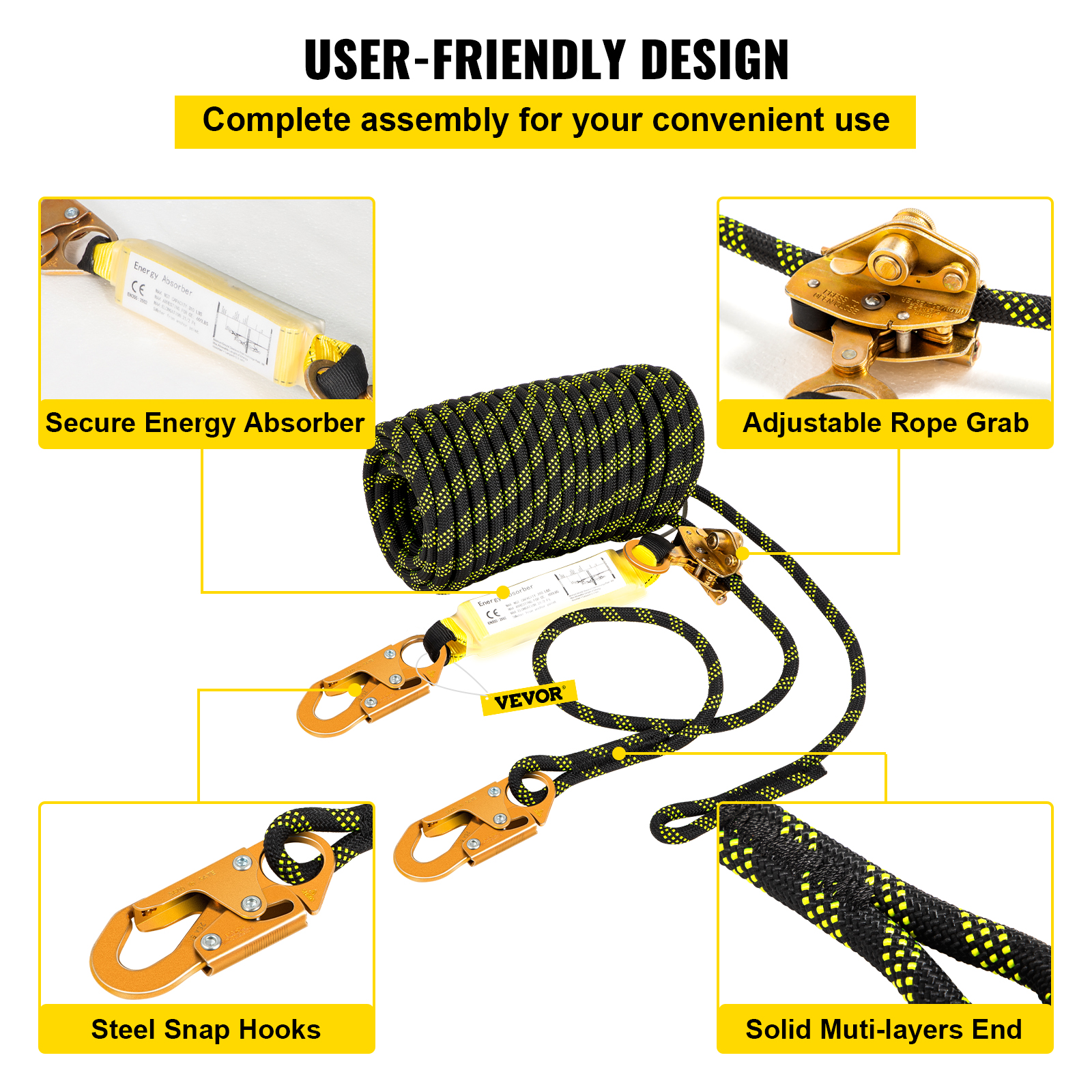VEVOR Vertical Lifeline Assembly, 150 ft Fall Protection Rope ...