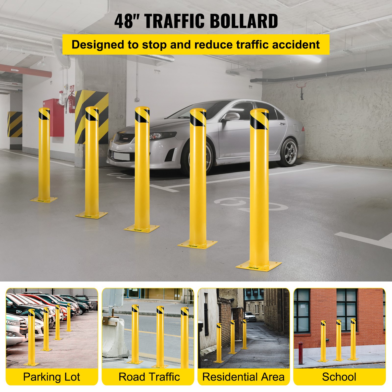 Safety Bollard Steel Bollard Post Steel Barrier 48"H 4.5"D Yellow Signs ...