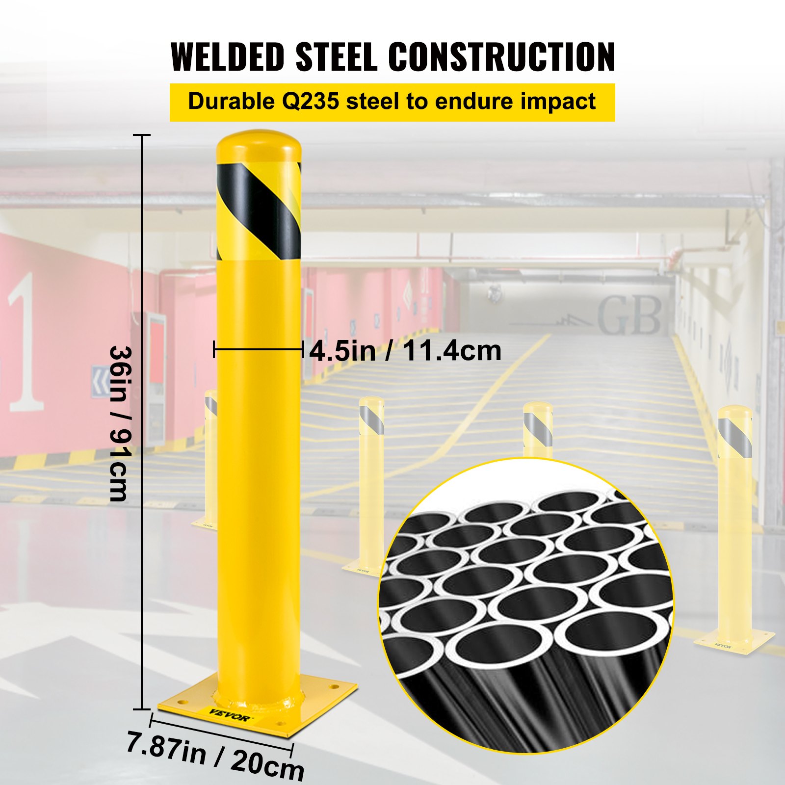 VEVOR Safety Bollard Steel Bollard Post Yellow Pipe Steel Barrier 36" H ...