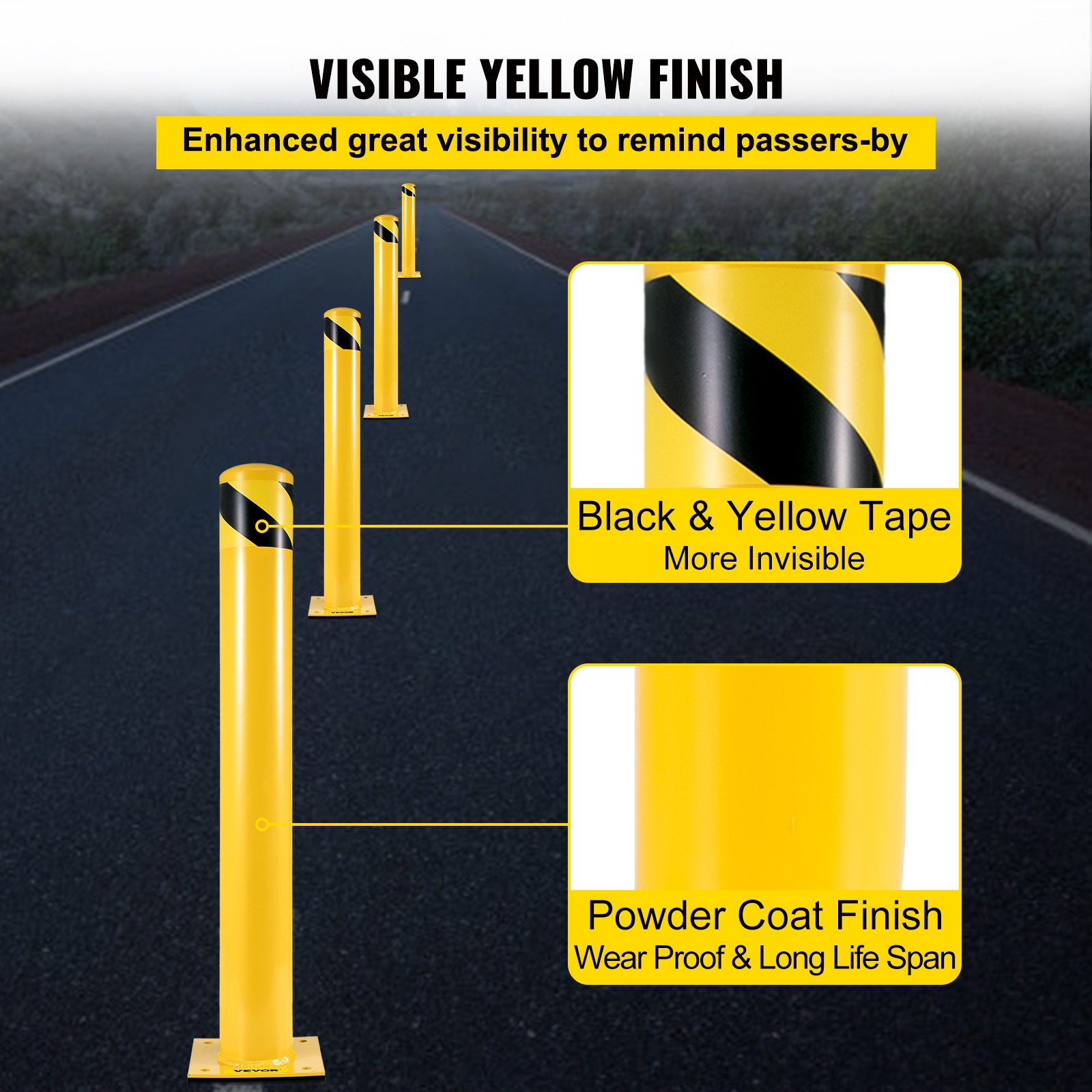 VEVOR Safety Bollard, 42 Inch Height Bollard Post, 5.5 Inch Diameter ...
