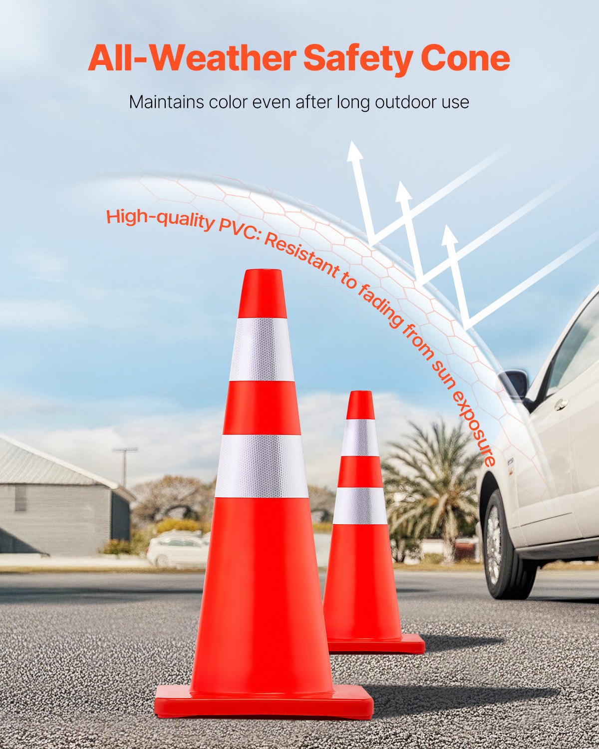 VEVOR Safety Cones, 28 in/73 cm Height, 12 PCS PVC Orange Traffic Cone ...