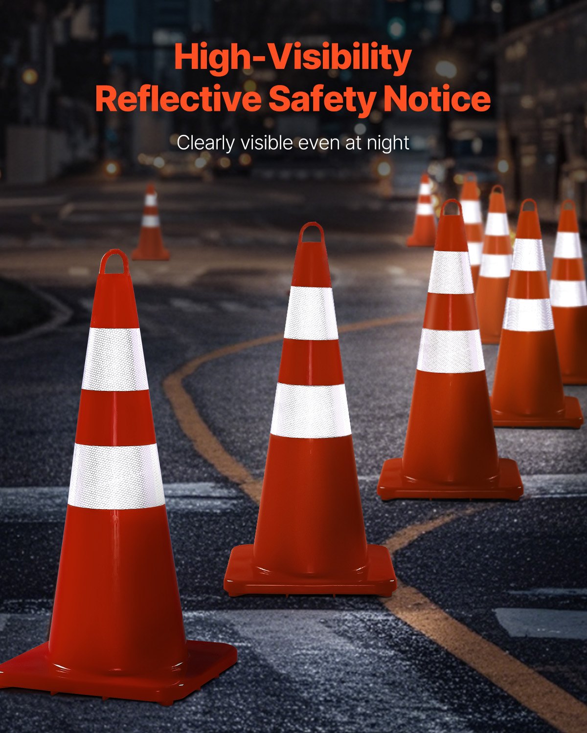 VEVOR 6 Pack Traffic Cones, 28" Safety Cones, PVC Traffic Safety Cone ...