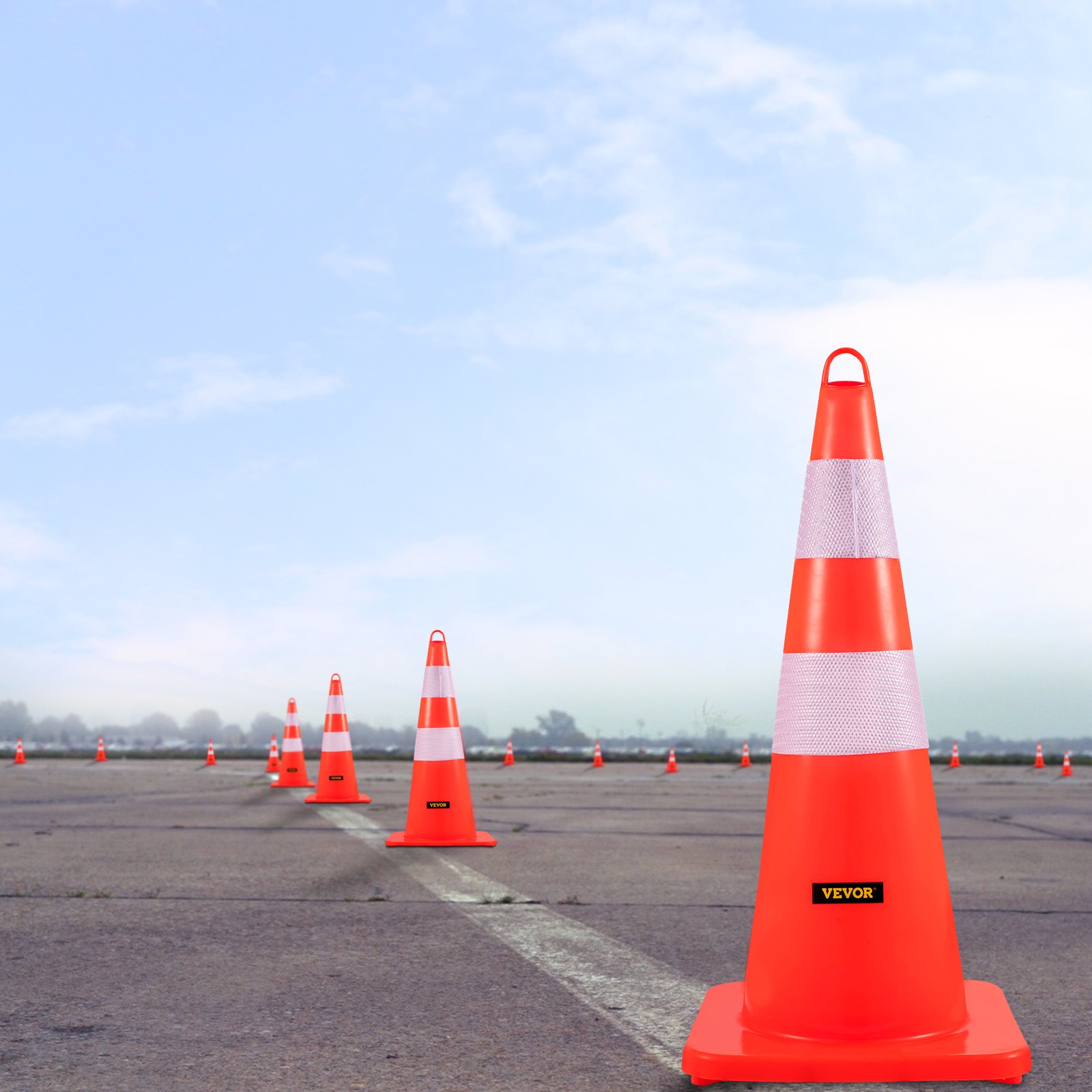 VEVOR Safety Cones, 6 x 28" Traffic Cones, PVC Orange Construction ...