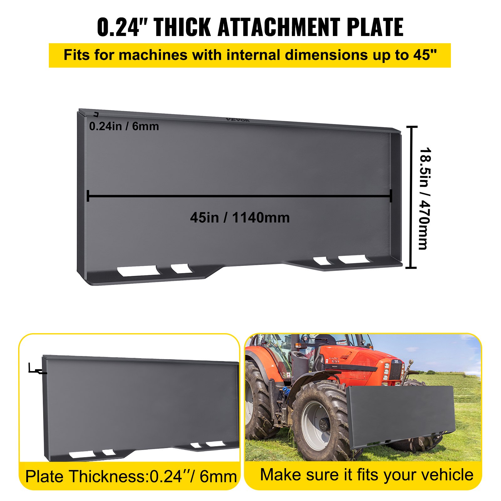 VEVOR Skid Steer Mount Plate 1/4" Thick Skid Steer Attachment Plate ...