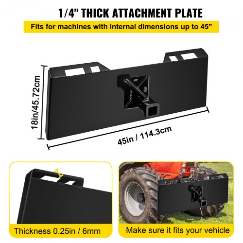 VEVOR 3/8" Top Bar Thick 1/4"Thick Skid Steer Bobcat Plate Quick Tach Attachment Mount Plate ...