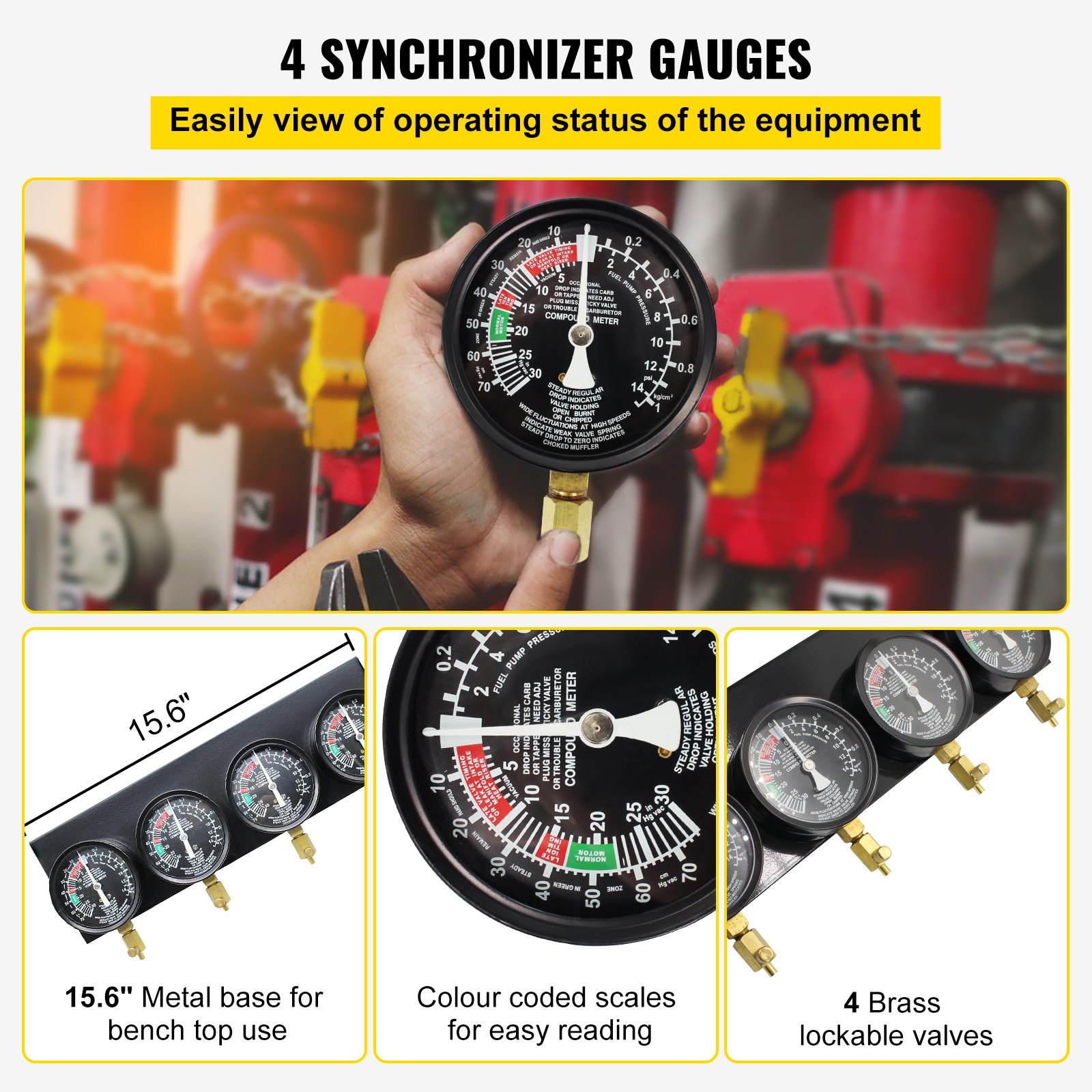 Pro Fuel Vacuum Carburetor Synchronizer carb sync Gauge Set Rubber Hose ...