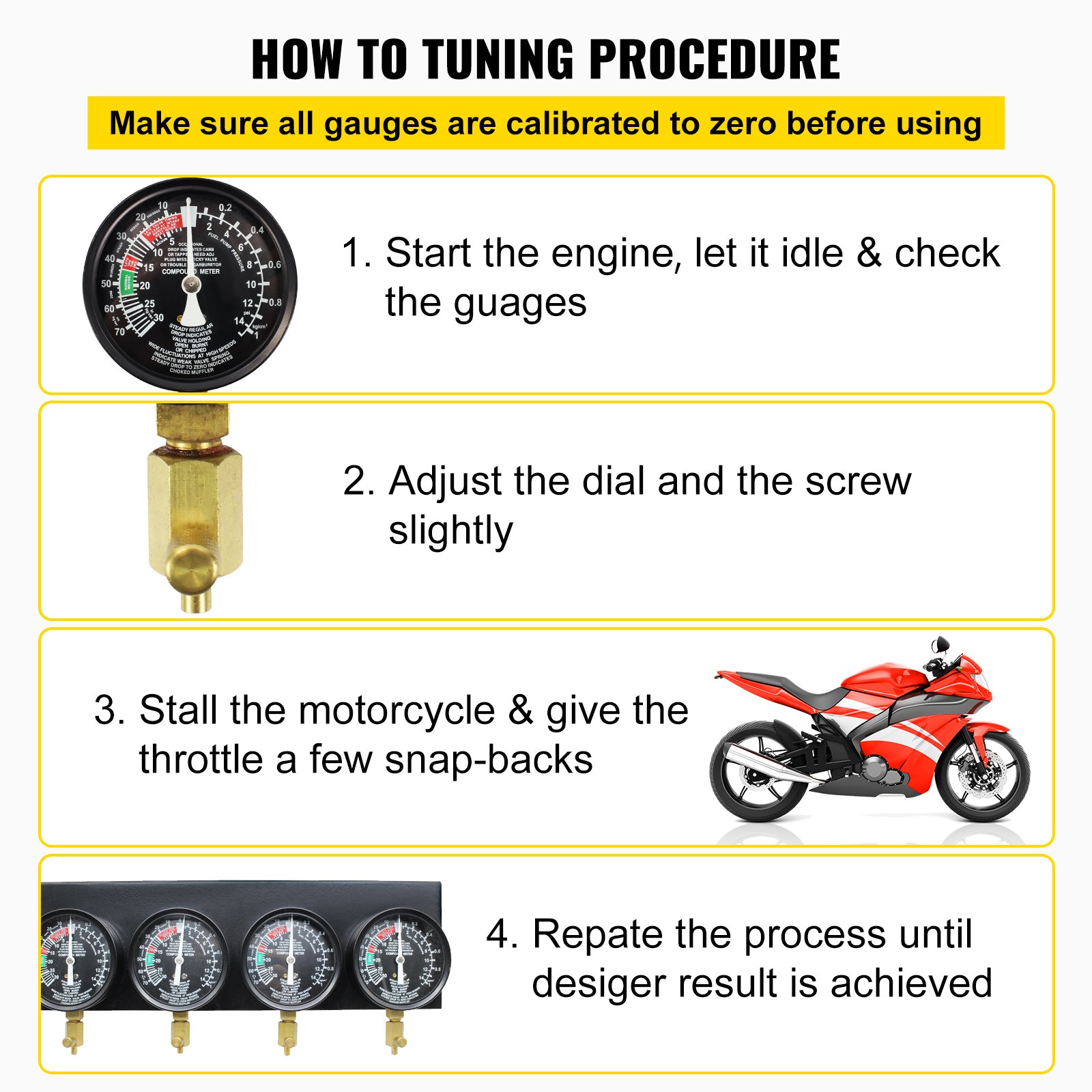 Pro Fuel Vacuum Carburetor Synchronizer carb sync Gauge Set Rubber Hose ...