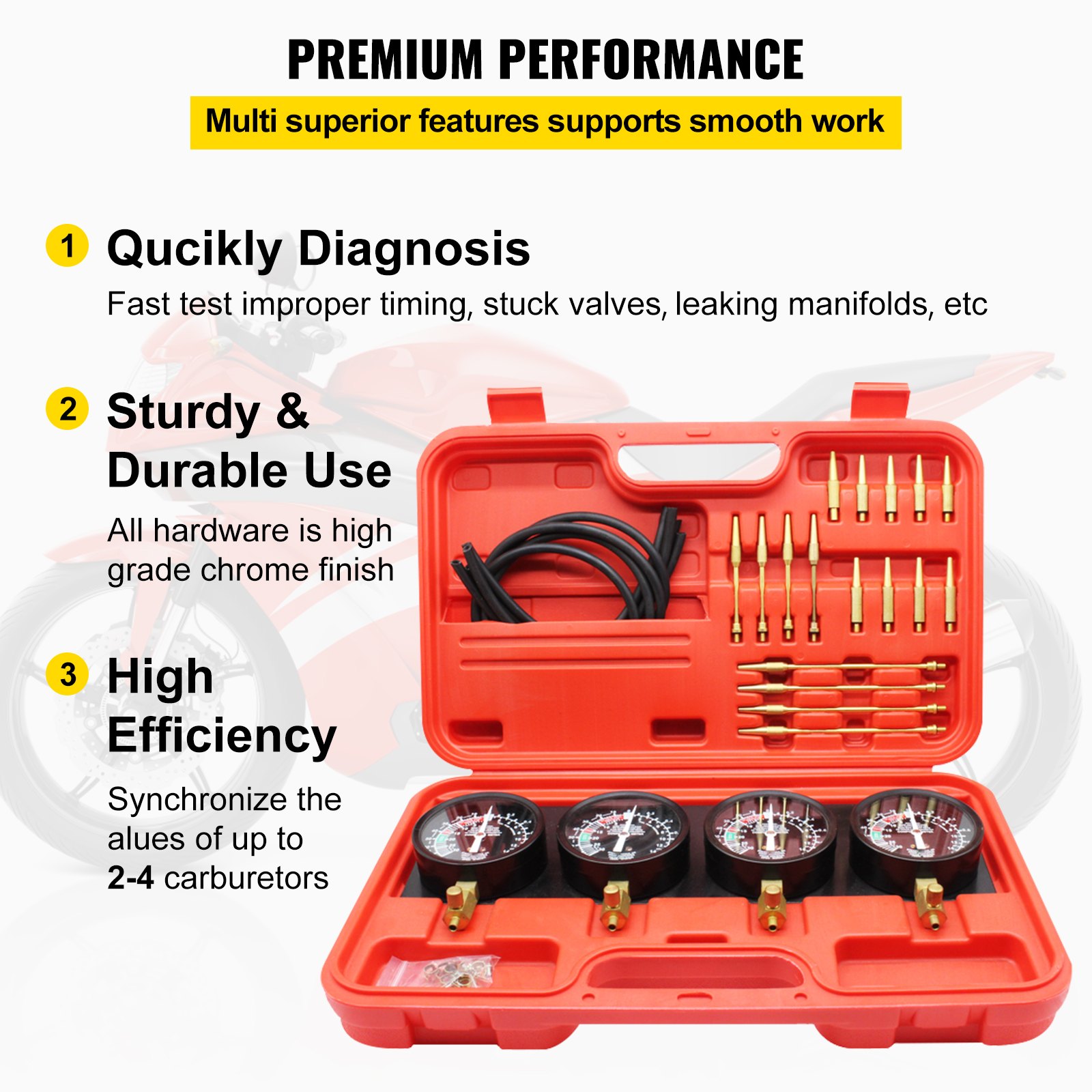 VEVOR Fuel Vacuum Carburetor Synchronize Tool Kit Fuel Vacuum ...