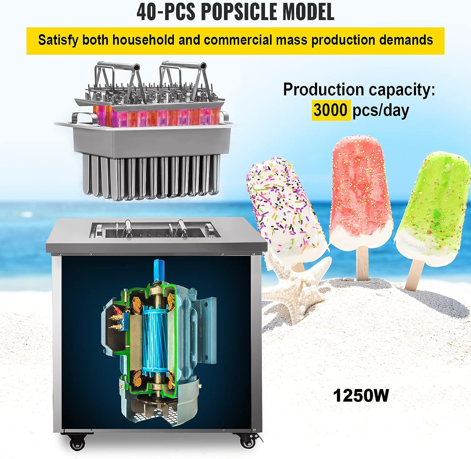 VEVOR Commercial Popsicle Machine Single Model Set Commercial Ice Pop ...