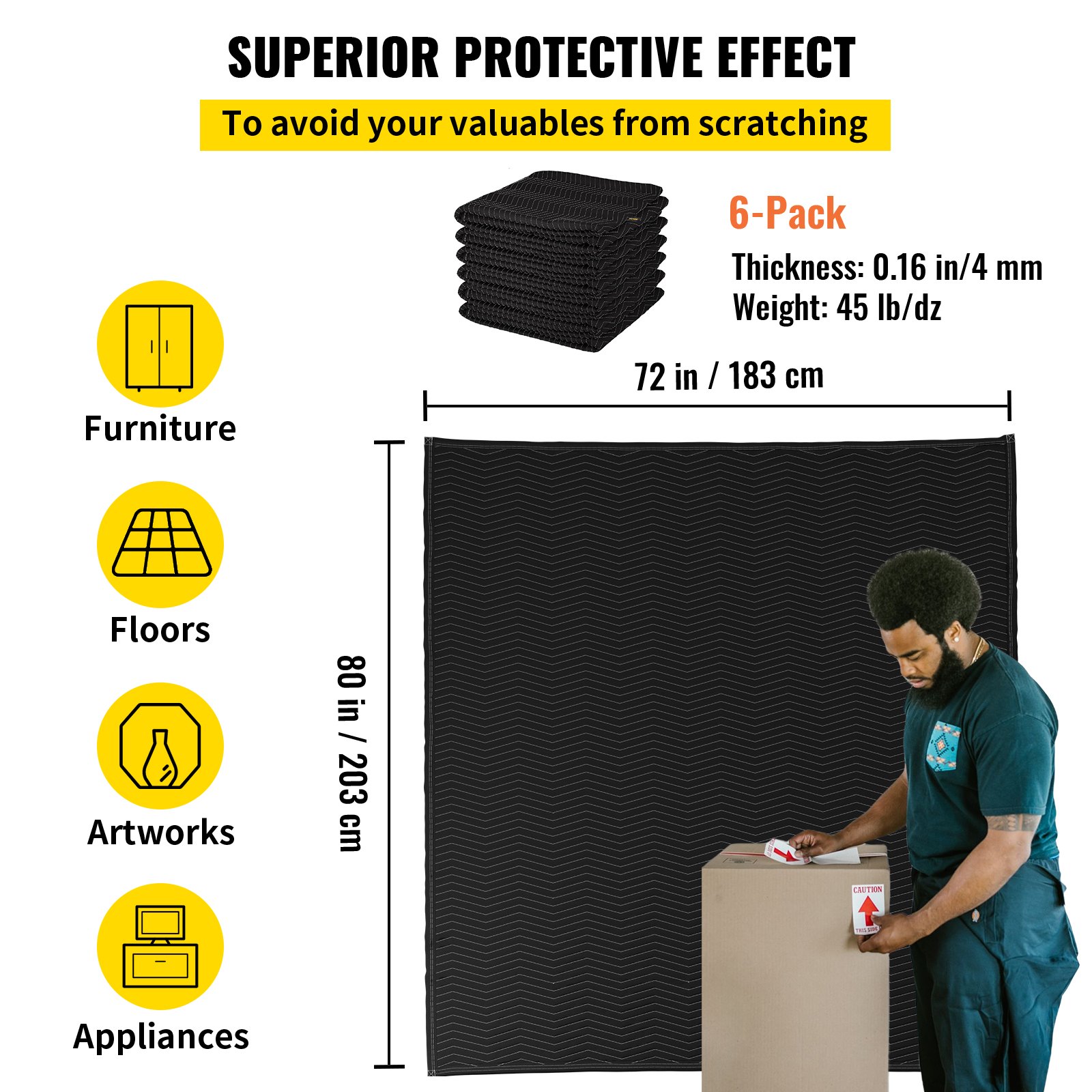 VEVOR Moving Blankets, 80" x 72" (45 lb/dz Weight)-6 Packs ...