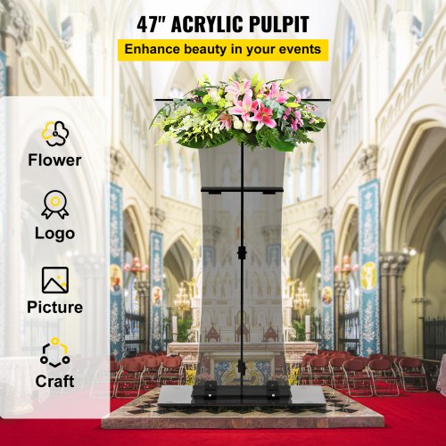 VEVOR Acrylic Lectern Plexiglass Pulpit 47" Acrylic Pulpit for Church ...