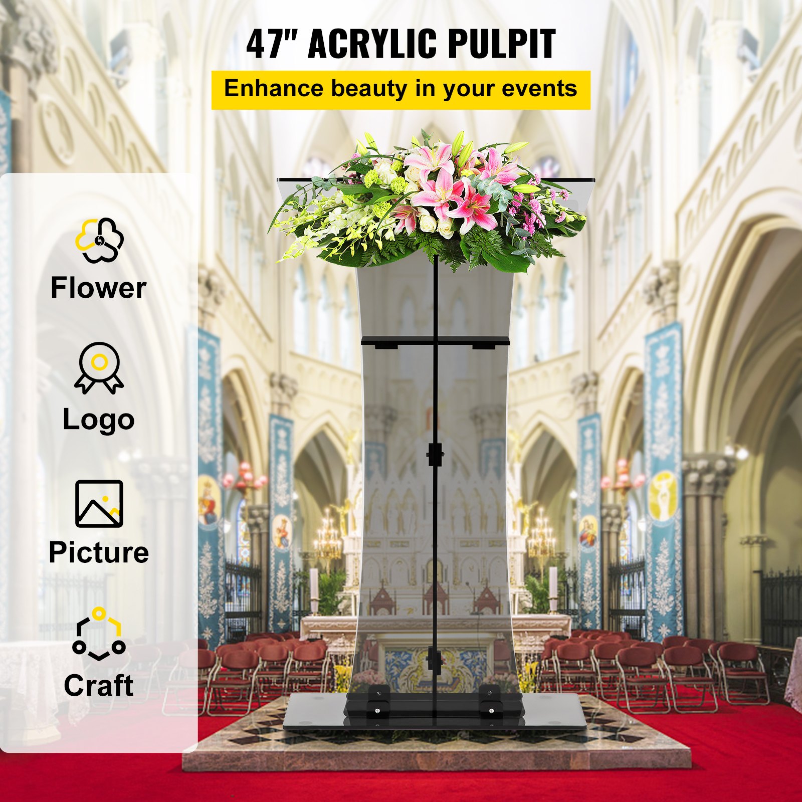 VEVOR Acrylic Lectern Plexiglass Pulpit 47" Acrylic Pulpit for Church ...