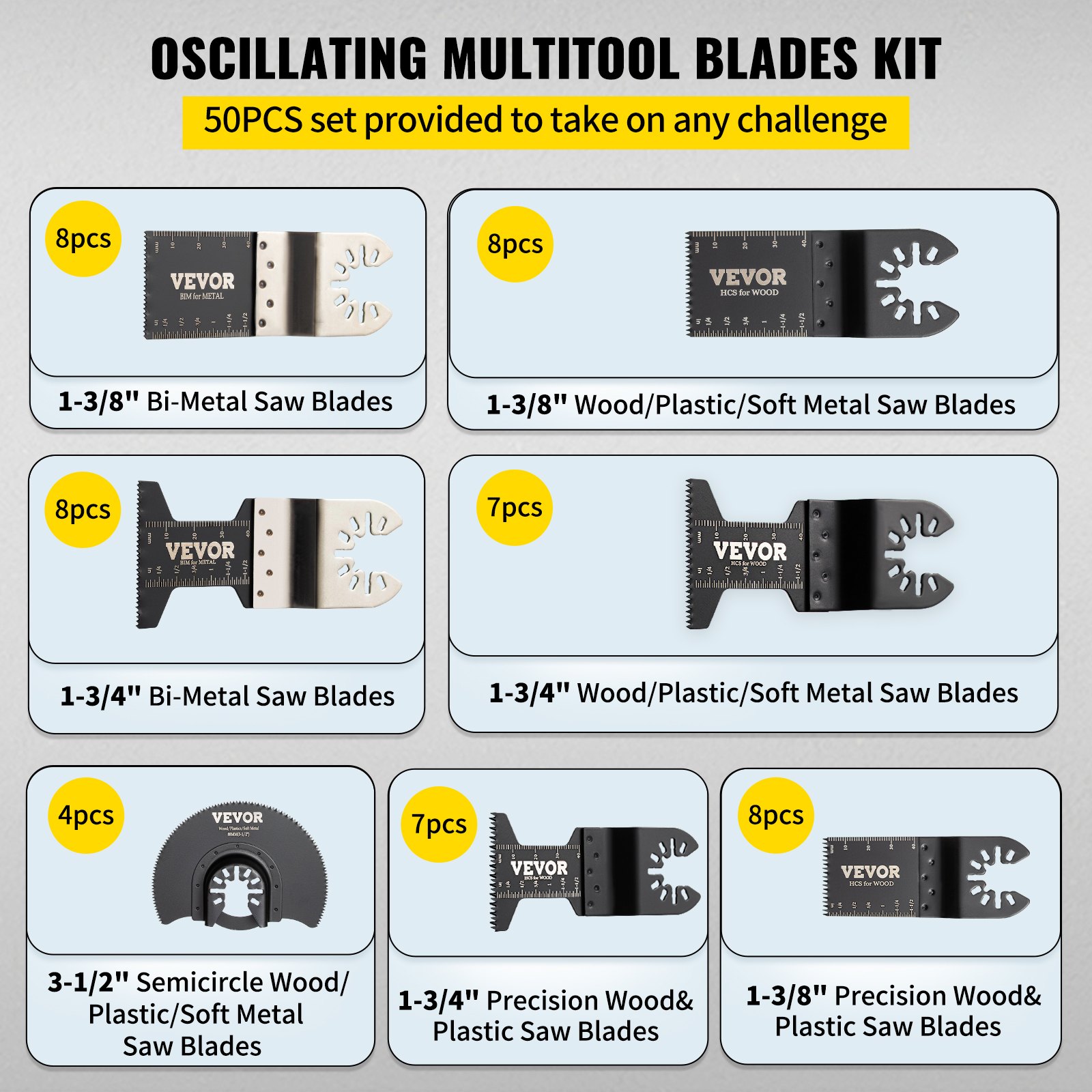 VEVOR 50 PCS Oscillating Saw Blades, Quick Release Multitool Blades Kit ...