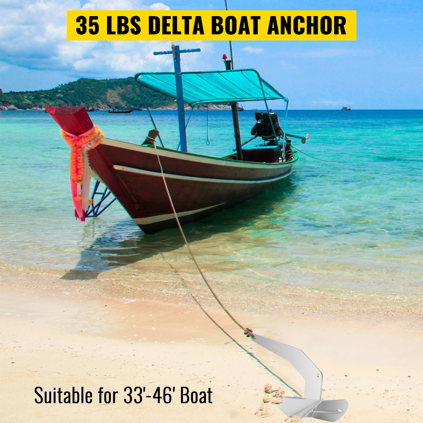 VEVOR Delta Type Boat Anchor 35 lb 16 kg Delta Anchor, Galvanized Steel ...