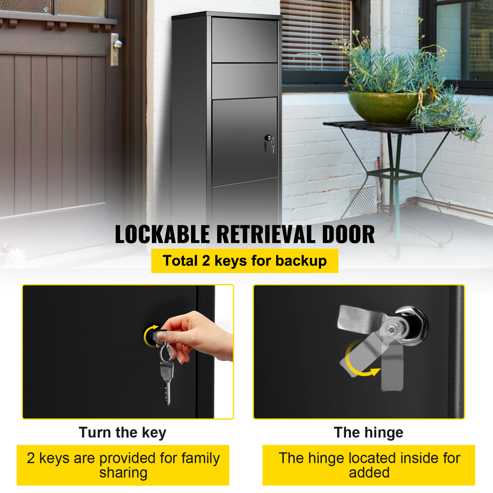 VEVOR Parcel Drop Box Lockable Freestanding Mailbox 10.5x15.4x41.5 in ...