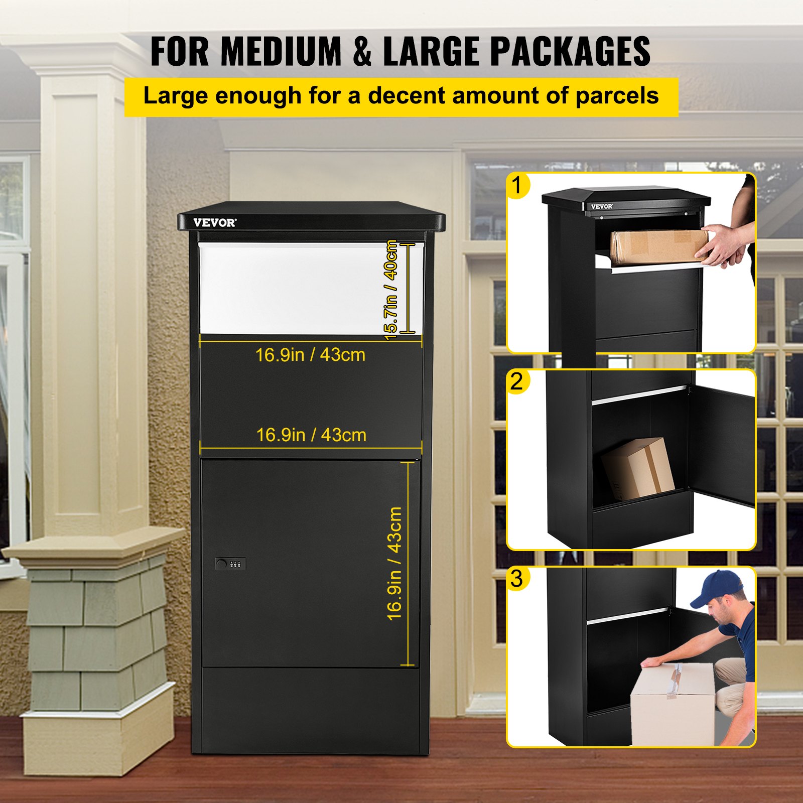 VEVOR Package Delivery Drop Box Parcel Mailbox 18.9''x12''x44'' Porch ...