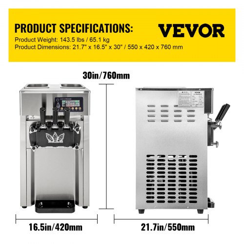 VEVOR Commercial 3 Flavors Soft Ice Cream Machine Countertop Lcd Panel ...