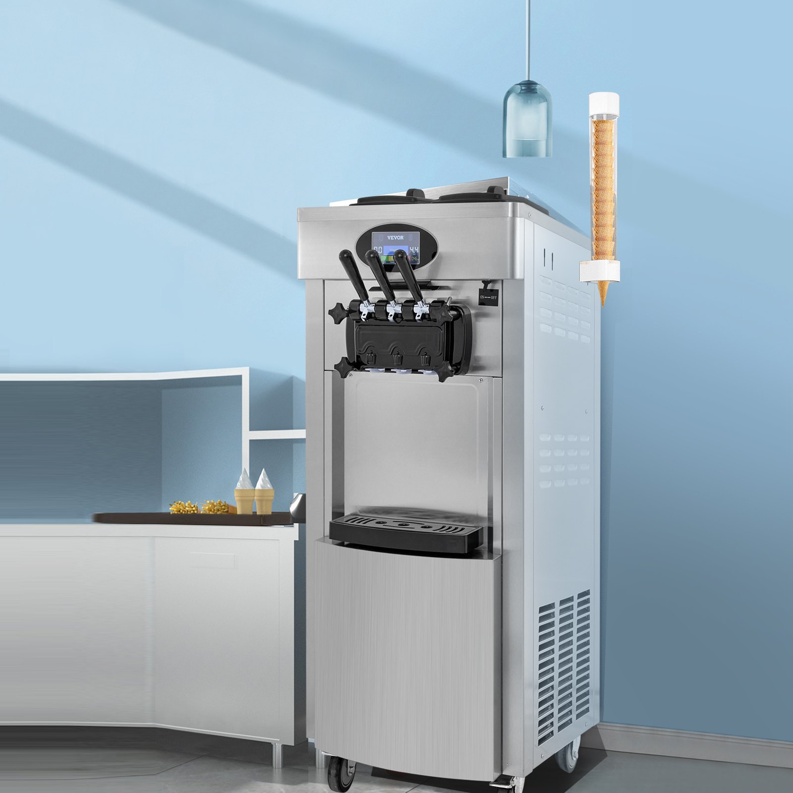 VEVOR 2200W Commercial Soft Ice Cream Machine 3 Flavors 5.3 to 7 ...