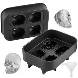 VEVOR Skull Ice Cube Tray, 4-Grid Skull Ice Ball Maker, Flexible Black ...
