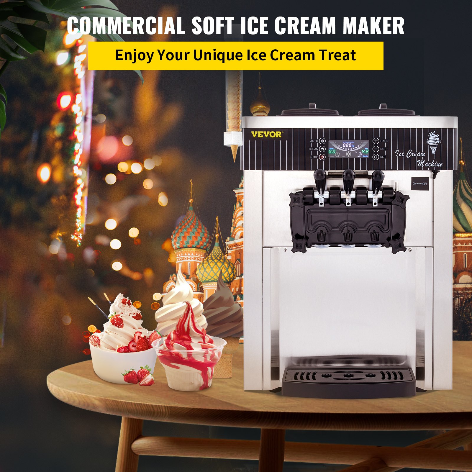 VEVOR Commercial Ice Cream Machine 5.3 to 7.4Gal per Hour Soft Serve ...