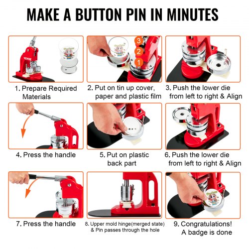 VEVOR VEVOR Button Maker 1 inch Button Badge Maker 25mm Pins Punch ...