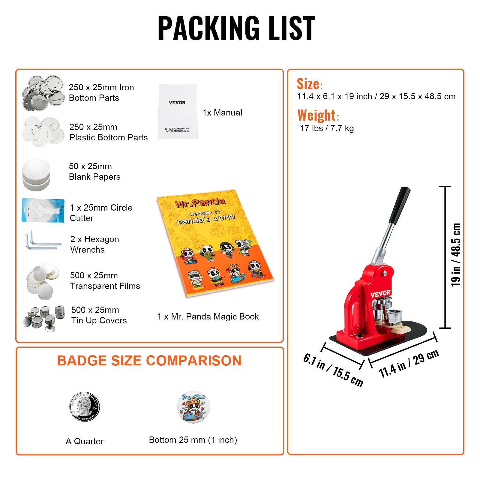 VEVOR VEVOR Button Maker 1 inch Button Badge Maker 25mm Pins Punch ...